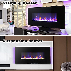 SLifet 36 Inch Curved Front Electric Fireplace,Freestanding Wall Mounted LED Fireplace Heater with Remote Control and Overheat Protection for Living Room Bedroom Office