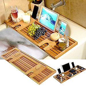 ZLXDP Handmade Bath Tray Bathroom Shelves Apply for Pad/Book/Tablet Home Bathrooms Accessories Bathtub Rack Stand