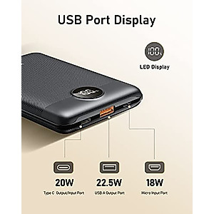 VEEKTOMX Mini Power Bank 10000mAh, Small Portable Charger with PD 3.0 & QC 3.0, 22.5W USB C Fast Charge Ultra-Compact Battery Pack, Dual Output Competible with iPhone, Sumsang, iPad