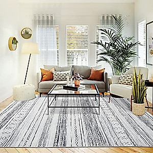 Area Rug Living Room Rugs - 5x7 Washable Large Soft Neutral Boho Moroccan Bohemian Farmhouse Rug Indoor Floor Carpet for Bedroom Under Dining Table Home Office Decor - Grey