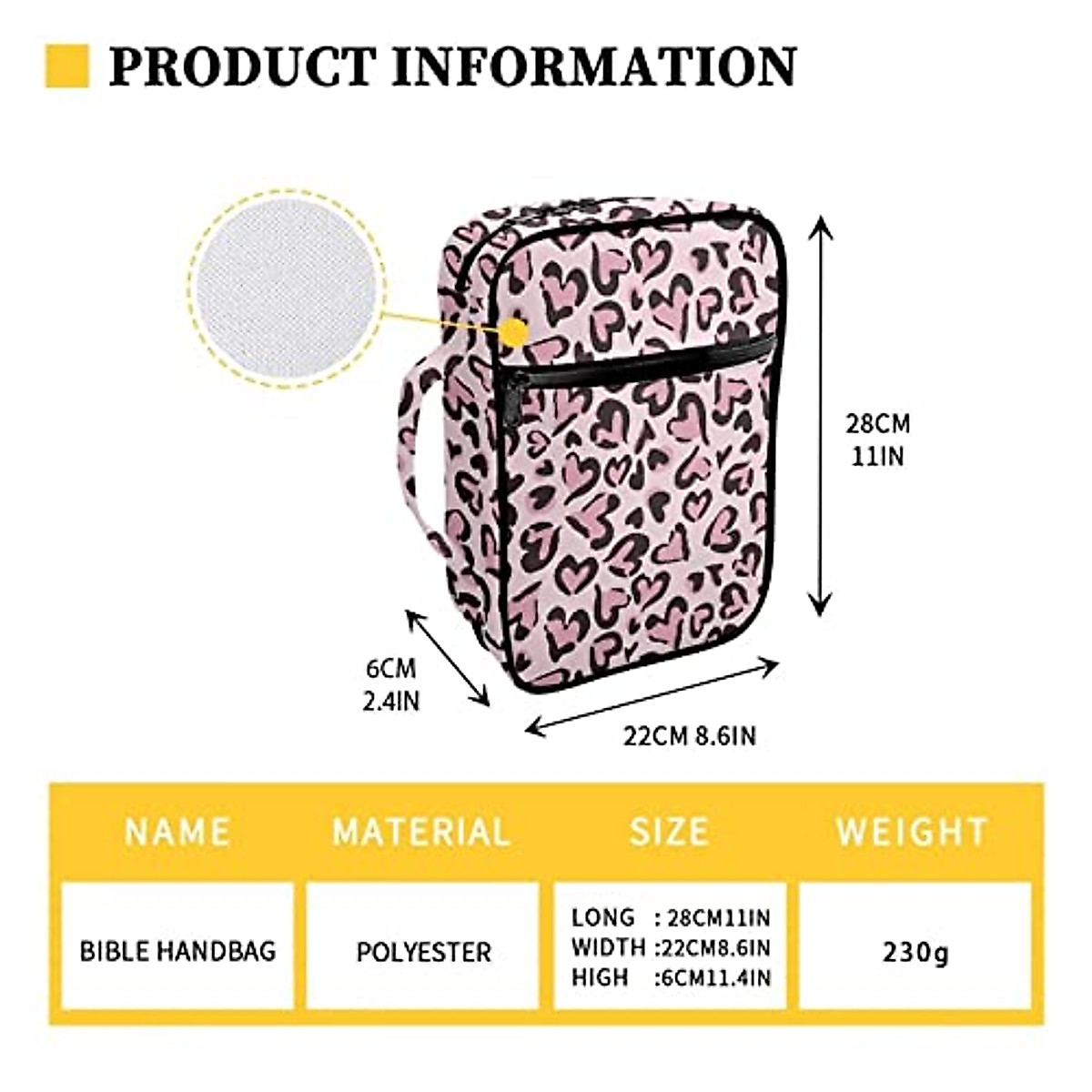 POLERO Leopard Bible Bag for Women Valentine Pink Heart Cheetah Print Bible Cover Scripture Carrying Book Case Church Bag