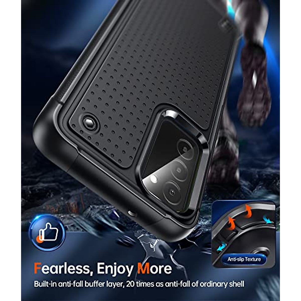 LeYi for Samsung Galaxy-A03S Phone Case: Samsung AO3S Phone Case with [2 Pack] Tempered Glass Screen Protectors, Dual Layer Hard PC Textured Back Soft Bumper Case for Samsung A03S (Not Fit A03), Black