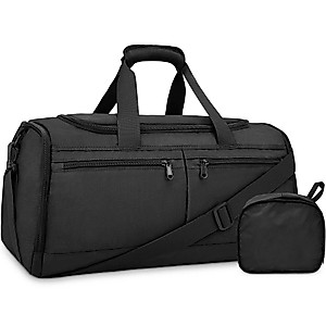 Gym Bag for Men Women, Foldable Travel Duffel Bags with Shoe Compartment & Wet Pocket, Lightweight Weekender Overnight Duffle Bag, Water Resistant Workout Sports Bag, Black