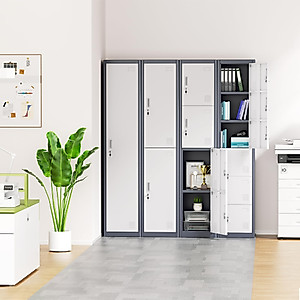 Pataku Metal Lockers for Employees, 5 Tier Storage Locker Cabinet, Steel Lockers 5 Lockable Doors for School, Gym, Office, Home(Grey,5-Tier)