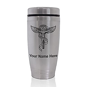 SkunkWerkz Commuter Travel Mug, Chiropractic Symbol, Personalized Engraving Included