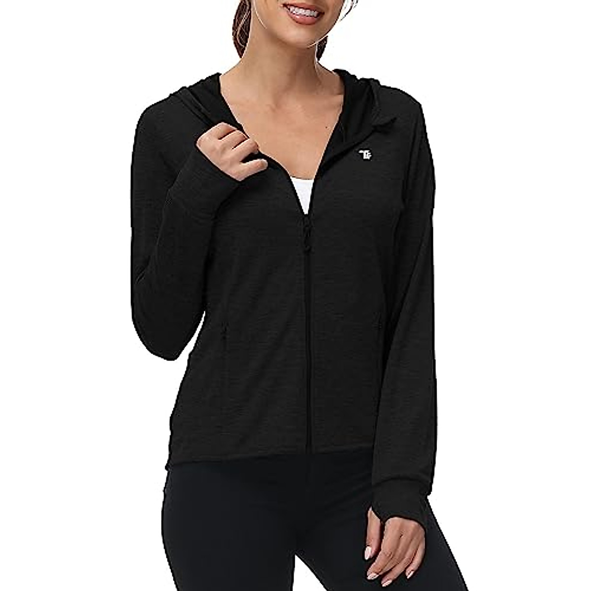 Rdruko Women's Zip Up Hoodie Light Active Jacket UPF 50+ Hiking Outdoor Sun Shirts(Black, US S)
