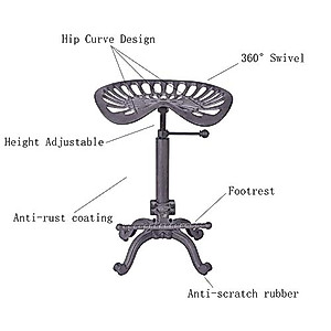 Diwhy Rustic Industrial Farmhouse Tractor Seat Counter Height Adjustable Bar Stool Cast Iron Swivel Stool Industrial bar Chair (Rust, Cast Iron)