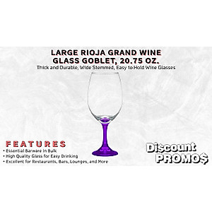 DISCOUNT PROMOS Rioja Grand Wine Glasses 20.75 oz. Set of 10, Bulk Pack - Perfect for Hotel, Bar, Restaurant or Lounge - Purple