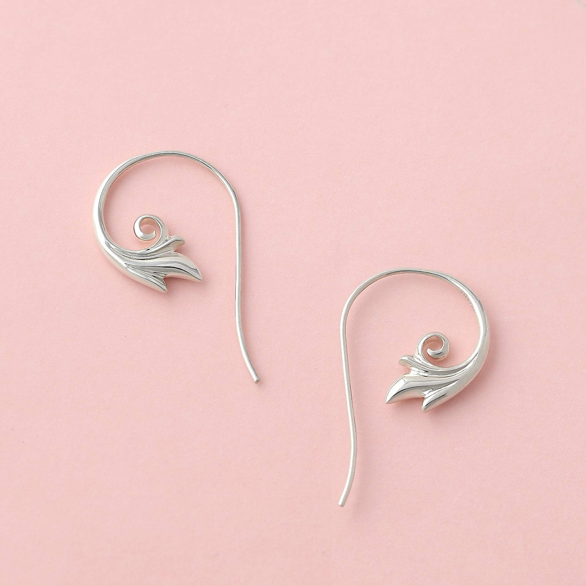 Boma Jewelry Sterling Silver Flower Blossom Pull Through Hoop Earrings