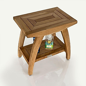 Indonesian Teak Shower Bench with Shelf 18 Inch Stool | Teak Wood Shower Stool & Spa| Waterproof Shower Bench for Indoor and Outdoor Use| Bathroom Stools for Adults Sitting