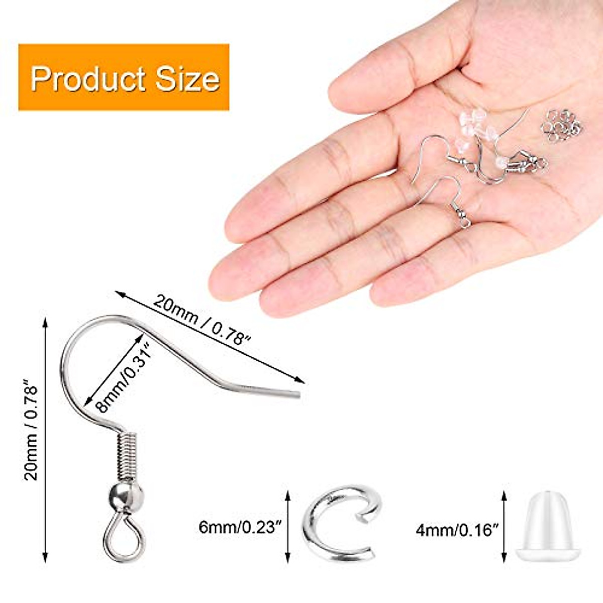 Stainless Steel Earring Hooks French Ear Wire, 600pcs Earring Making Findings Parts Jewels DIY Supplies Kits, with Silicone Earring Backs Stoppers & Open Jump Ring