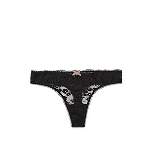 Victoria's Secret Lace Thong Underwear, Panties for Women, Body By Victoria, Black (L)