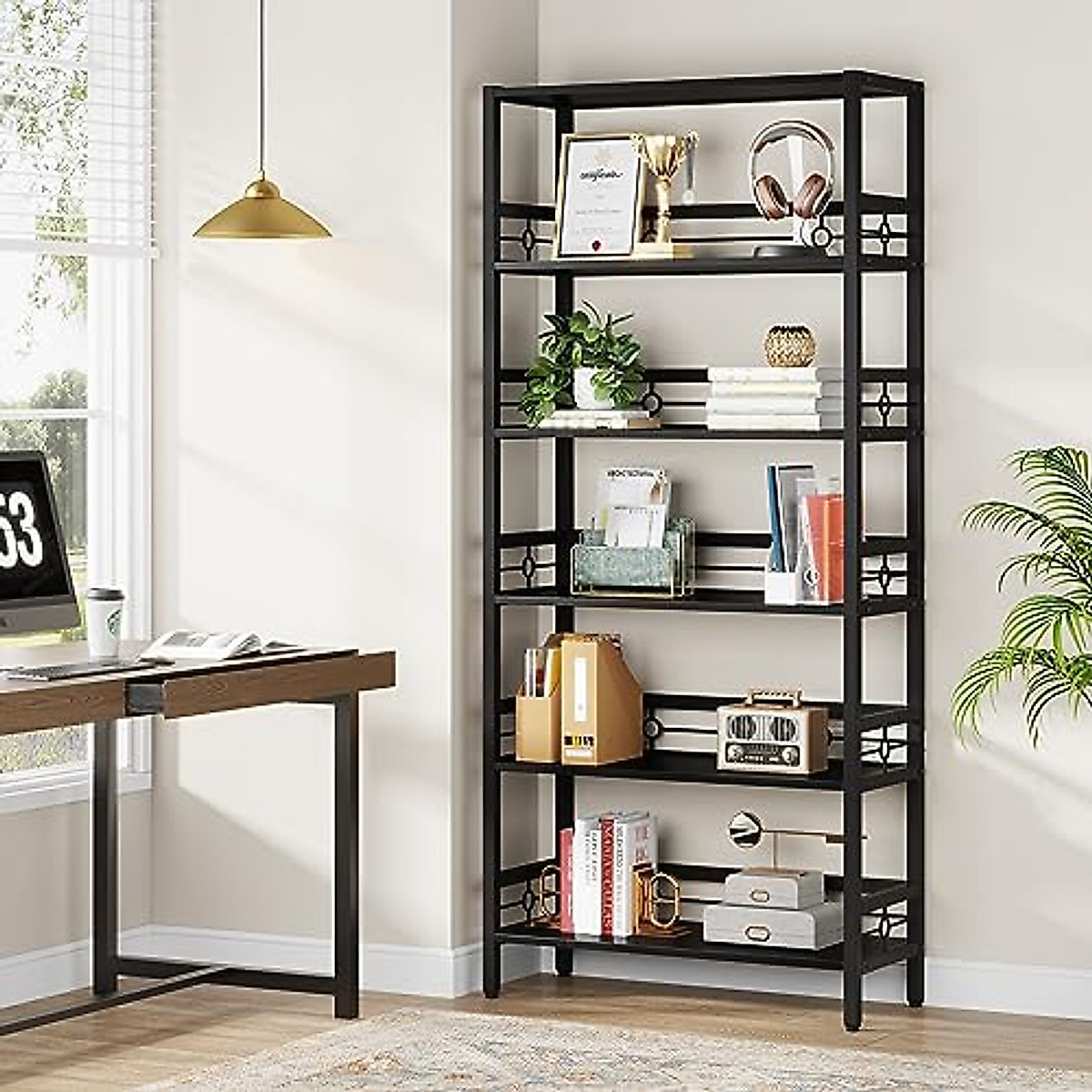 Tribesigns 71" Tall Bookshelf, Modern 6-Tier Etagere Bookcase, Freestanding Open Book Shelves, Wood and Metal Storage Display Rack, Unique Shelving Unit for Home Office, Living Room, Black
