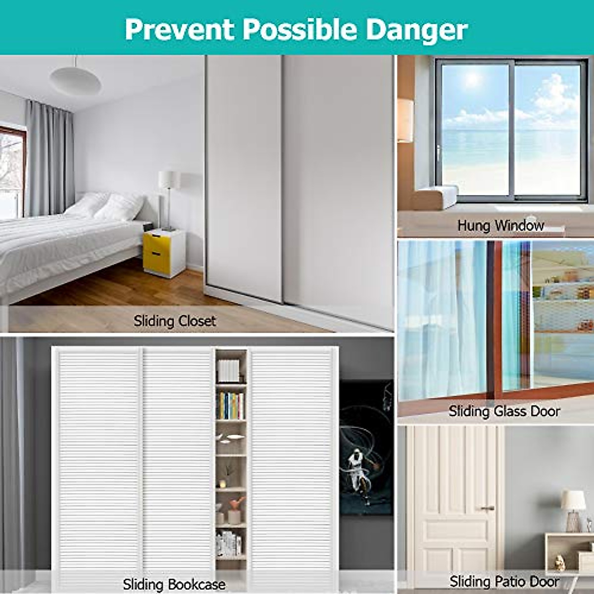 Fangze Sliding Glass Door Child Lock - 6 Pack Baby Safety Slide Window Locks for Kids Proof Patio Closet Doors No Drilling Tools Needed