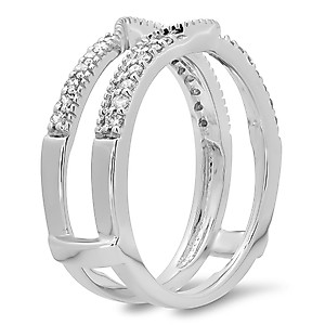 Dazzlingrock Collection 0.25 Carat (ctw) 14K Round Cut Diamond Wedding Enhancer Guard Double Ring 1/4 CT, White Gold, Size 5