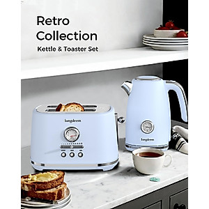 LONGDEEM Electric Kettle Quick Heating, Hot Tea Water Boiler with Thermometer 1.7L Stainless Steel Cordless LED Indicator 1500W, Auto Shut-Off & Boil Dry Protection, Easy to Clean, Blue