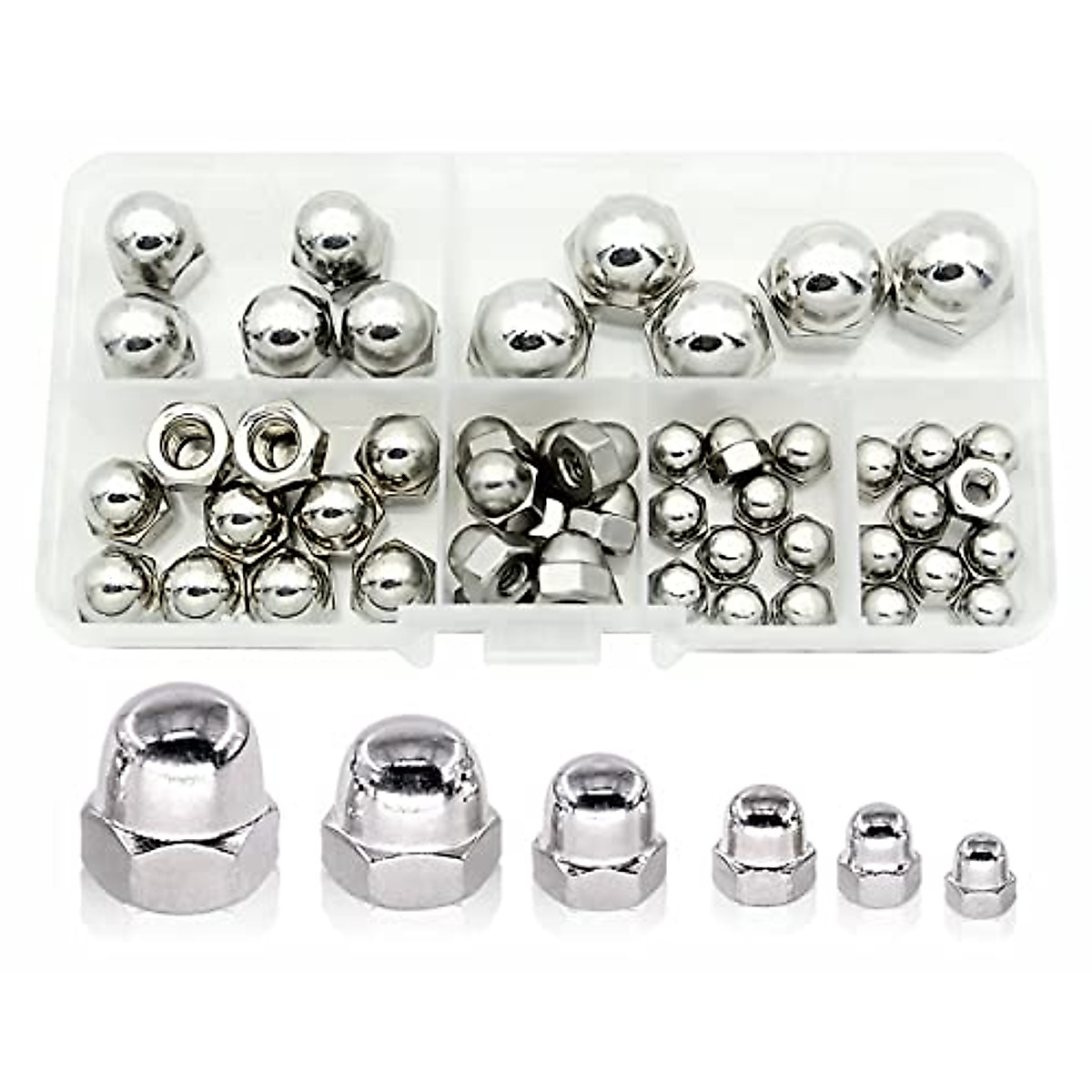 Elantek #6-32#8-32#10-24 1/4-20 5/16-18 3/8-16 SAE 304-Stainless Steel Acorn Dome Cap Head Hex Nuts Assortment Kit