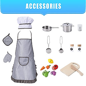 Wooden Kids Kitchen Playset with 20-Piece Cookware Accessories and Realistic Features - Ice Maker, Microwave, Oven, Range Hood, Sink, Lights and Sounds, White