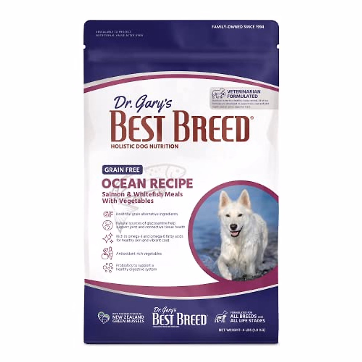Best Breed Dr. Gary's Grain Free Ocean Recipe Slow-Cooked in USA, Natural Dry Dog Food for All Breeds and Sizes, 4lbs.