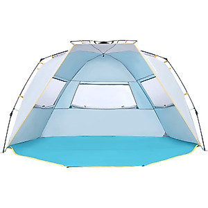 WolfWise 4-5 Person Easy Up Beach Tent UPF 50+ Portable Instant Sun Shelter Canopy Umbrella with Extended Zippered Porch
