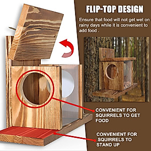 ANSTEEP Carbonized Wood Squirrel Feeder, Squirrel Feeders for Outside Winter, Durable Squrrill House Box Easy to Fill with Removable Front Panel, Wooden Chipmunk Feeder for Corn, Peanuts…