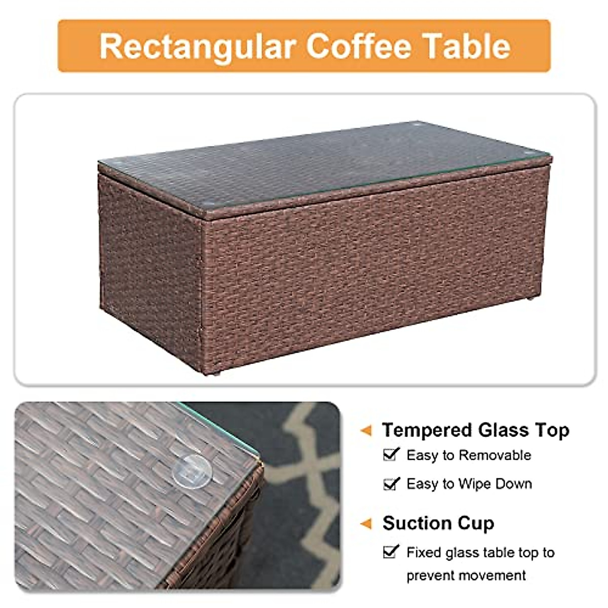 Super Patio 8 Pieces Patio Furniture Set, Outdoor Sectional Sofa, PE Wicker Patio Conversation Sets with Storage Box, Coffee Table, Three Red Pillows, Brown