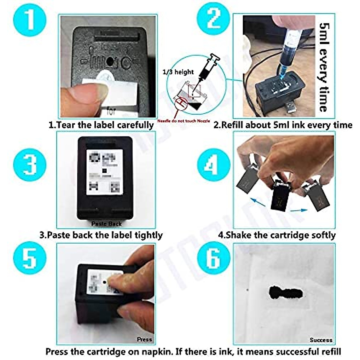 JetSir 4 Color Ink Refill kit for HP 950 951 932 933 60 61 952 902 901 62 63 21 22 920 940 934 564 711 970 971 94 95 96 Ink Cartridge (2 Black 1 Cyan 1 Magenta 1 Yellow) 100ML x5 Bottle with Syringe