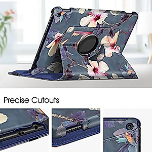 Fintie Case for All-New Amazon Fire HD 10 & Fire HD 10 Plus Tablet (Only Compatible with 11th Generation 2021 Release) - 360 Degree Rotating Swivel Stand Cover Dual Auto Sleep/Wake, Blooming Hibiscus