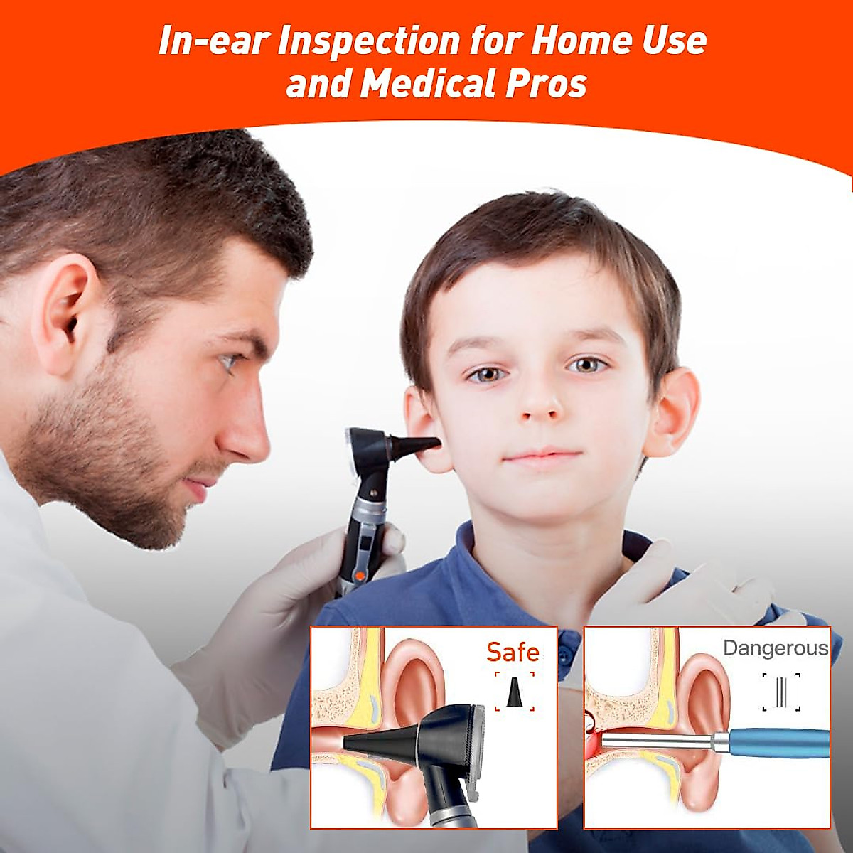 Scian Otoscope - Ear Scope with Light, Fiber Optic Otoscopes with Hard Plastic Case, Pocket Ear Infection Detector for Nurses,Kids,Elders,Home Use (Black)