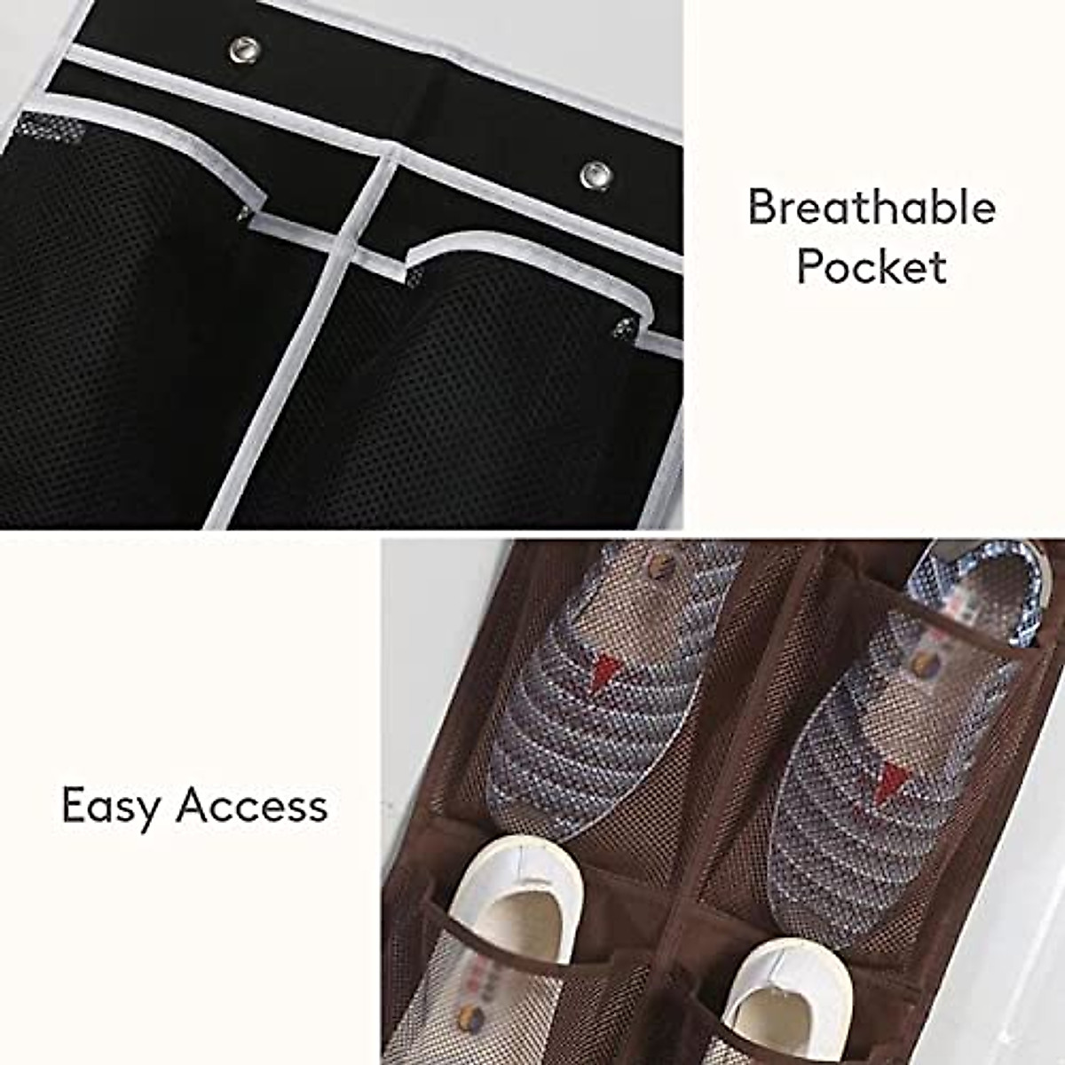 Large Capacity Storage Bags Door Hanging Shoe Storage Bag 12 Mesh Pockets Hanging Shoe Rack Holder Behind The Door with 2 Metal Hook Doors