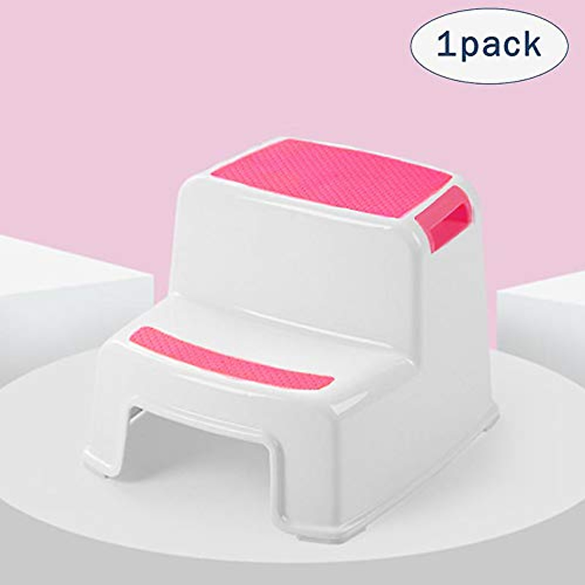 2 Step Stool for Kids(1 Pack, Drak Pink) - Toddler Step Stools for Toilet Potty Training, Bathroom and Kitchen - Slip Resistant Soft Grip for Safety, Stackable