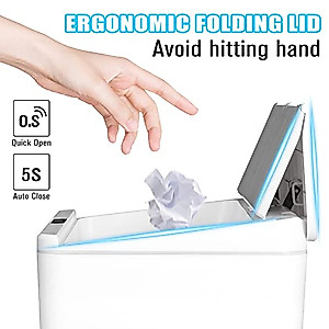 TrashAid Touchless Bathroom Trash Can with Lid, Automatic Motion Sensor Smart Trash Bin with Folding lid, Plastic Garbage Can for Bedroom Office White, 9 Liter 2.4 Gallon