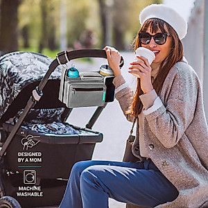 Swanoo Stroller Caddy Stroller Organizer With Cup Holder, Non Slip Straps Stroller Bag for Phone, Pet Stroller Accessories, Universal Fits Uppababby Vista v2 Wonderfold Wagon, Doona and More