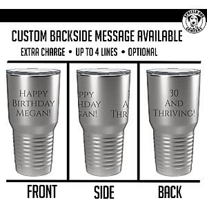 Personalized 30oz (17 Colors) Insulated Stainless Steel Tumbler Cup with Lid, Custom Etched, Customized Text Message Name, Engraved Father’s Day Gift Idea Women Men Him Her, Your Text Here (Stainless)