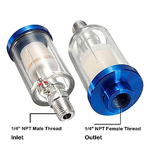 beduan Water Oil Separator Filter, 1/4" NPT Male and Female Thread Spray Gun Filters Air Line Compressor Fitting （Pack of 2）