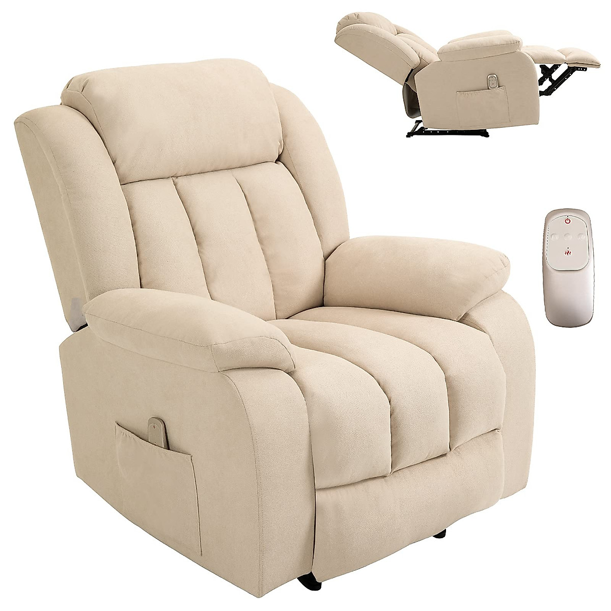 HOMHUM Massage Recliner Chair Fabric Heated Ergonomic Lounge Chair for Living Room Overstuffed Reclining Chair Single Sofa, Remote Control, Beige