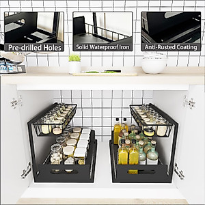 CEWIFO Kitchen Sink Organizer, Kitchen Organization 2 Tier Sliding Cabinet Basket Organizer Drawer Pull Out Cabinet Organizer, Multi-Use Pull Out Cabinet Organizer for Bathroom, Kitchen