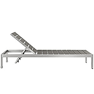 Modway Shore Aluminum Outdoor Patio Two Chaise Lounge Chair and Side End Table in Silver Gray