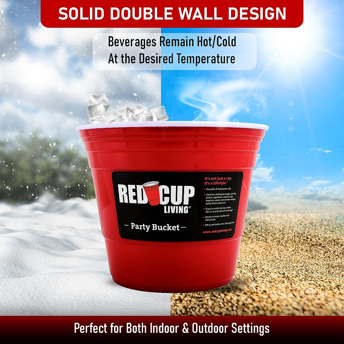 Reusable Red Party Bucket, Ice Bucket, Wine Cooler, Kitchen Set, Champagne Bucket, Wine Bucket, Beer Bucket, Snack Cup, Bottle Cooler, Ice Tub, BBQ Set, Large Ice Bucket | BPA Free | Strong & Sturdy