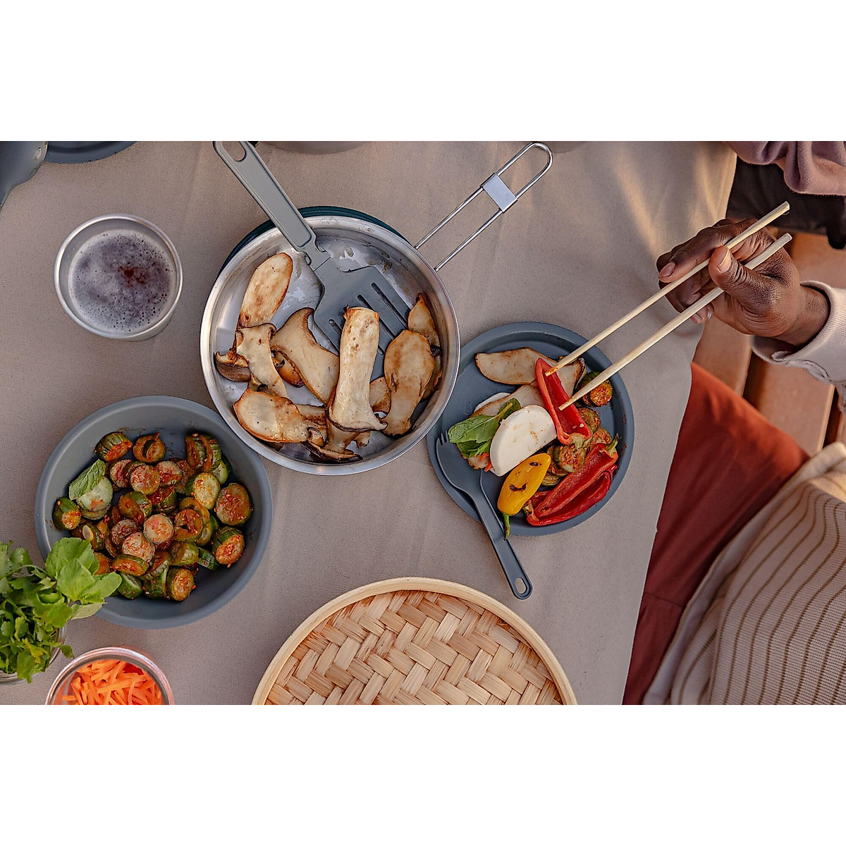 Stanley Adventure Stainless Fry Pan Camp Cook Set, 9 Piece Camping Cookware Mess Kit with Stainless Pan, Cooking Utensils, and Dishes