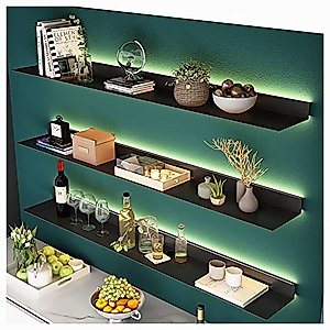 Floating Display Shelf with Built-in Illuminated LED Light and Transformer, Metal Wall Mounted Light-Emitting Shelves, Lighted Display Stand for Entrance Bar Countertop Living Room Bathroom ( Color :