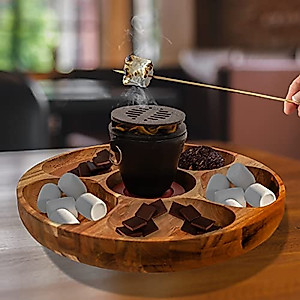 PuPu Platter Mini Hibachi Grill Platter Set - 5 Compartment Bowl Tray 12.6" Diameter With Rotating Lazy Susan - Quality Cast Iron Grill, 3.5" x 3.5" X 4.8", Indoor Mini Smores Maker