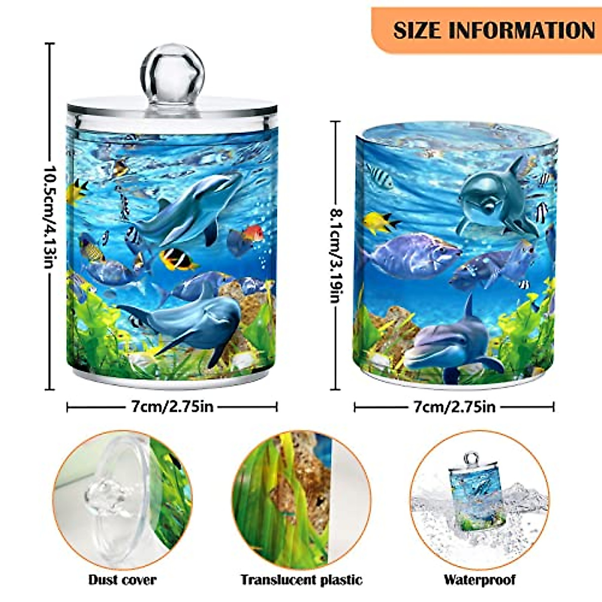 MNSRUU 2 Pack Qtip Holder Organizer Dispenser Abstract Fish Sea Animal Underwater Bathroom Storage Canister Cotton Ball Holder Bathroom Containers for Cotton Swabs/Pads/Floss