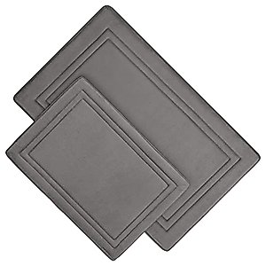 MICRODRY Quick Dry Memory Foam Luxury Framed Bath Mat Rug (Dark Grey, 2-Piece Set)