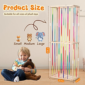 HAHASOLE Stuffed Animal Toy Storage Organizer, 59" Tall Wooden Large Stuffed Animal Holder with Rainbow Elastic Rope and Star String Lights, Zoo Cage for Nursery, Play Room, Bedroom…