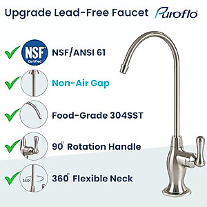 Puroflo Brushed Nickel Reverse Osmosis Faucet, NSF Certified Lead-Free Drinking Water Faucet for Under Sink Water Filtration System, Non-Air Gap Brushed RO Faucet, Filtered Water Faucet FLR-575BN