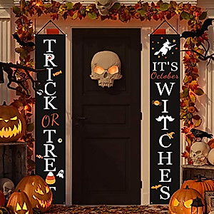 Halloween Decorations Outdoor | Trick or Treat & It's October Witches Front Porch Banners for Halloween Porch Decor | Fall Decor | Halloween Decorations Indoor