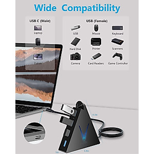 USB C Hub 4 Ports JoyReken,USB Hub Tower with 2 FT Extended Cable,Type C to USB Hub Compatible with MacBook,Mac Pro/Mini,iMac,Gaming Laptops,Surface Pro,Flash Drive,Mouse,Keyboard.(Black)
