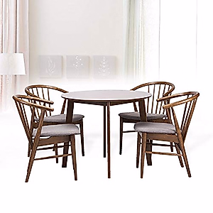 SunBear Furniture Set of 2 Toby Dining Chairs Kitchen Modern Solid Wood w/Padded Seat Medium Brown Color with Light Gray Cushion