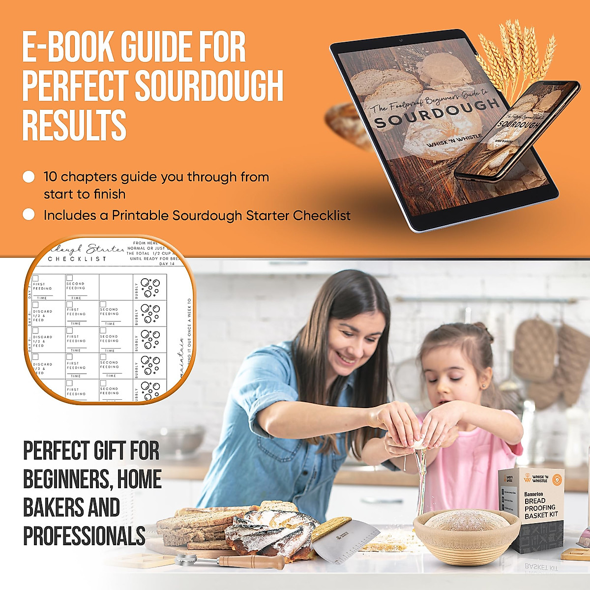 Banneton Bread Proofing Basket Set - 2x Round 9 inch Baskets Sourdough Bread Baking Supplies Sour Dough Scoring Tool - Proofing Bowls for Sourdough Bread Making Tools